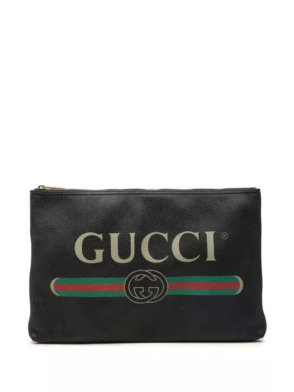 Gucci 2016-2026 Leather Logo Clutch Bag - Black