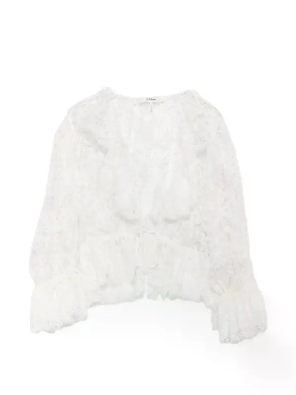 Chloé Ruffled Floral Lace Blouse - White
