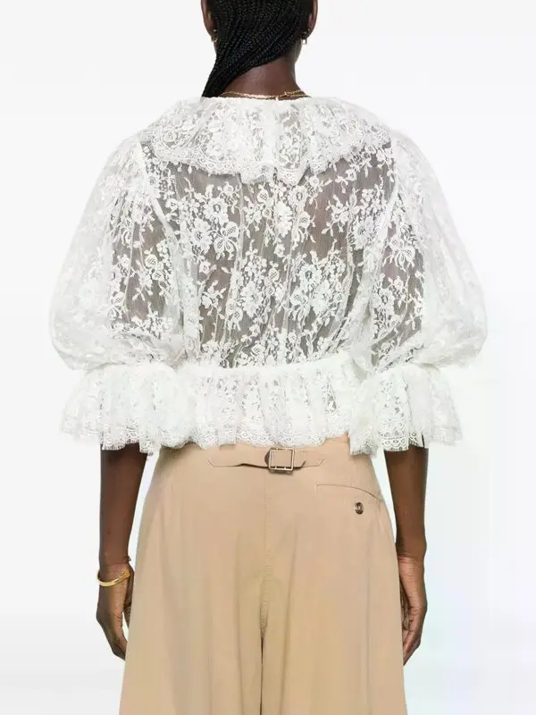 Chloé Ruffled Floral Lace Blouse - White