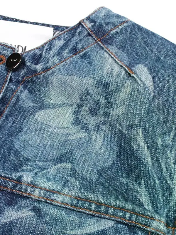 Fendi Floral-print Collarless Denim Jacket