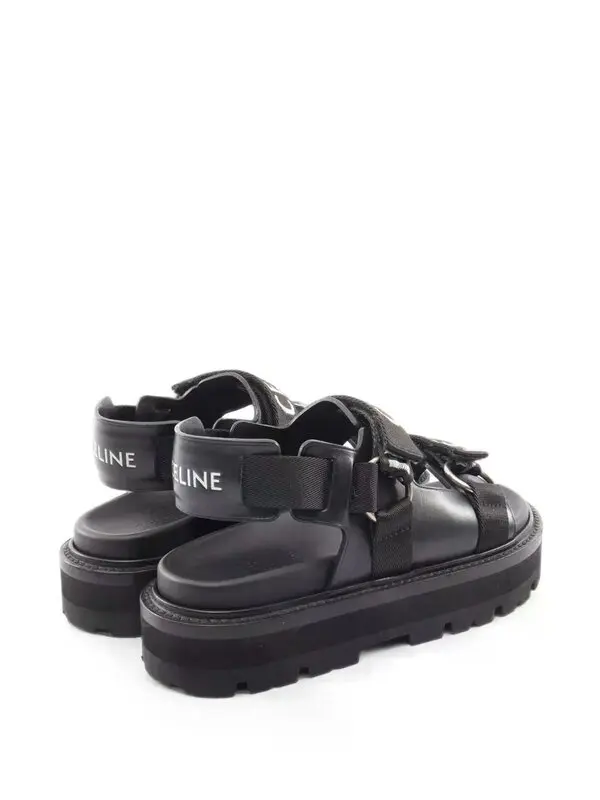 Celine Leather Logo Detail Touch-strap Platform Sandals - Black