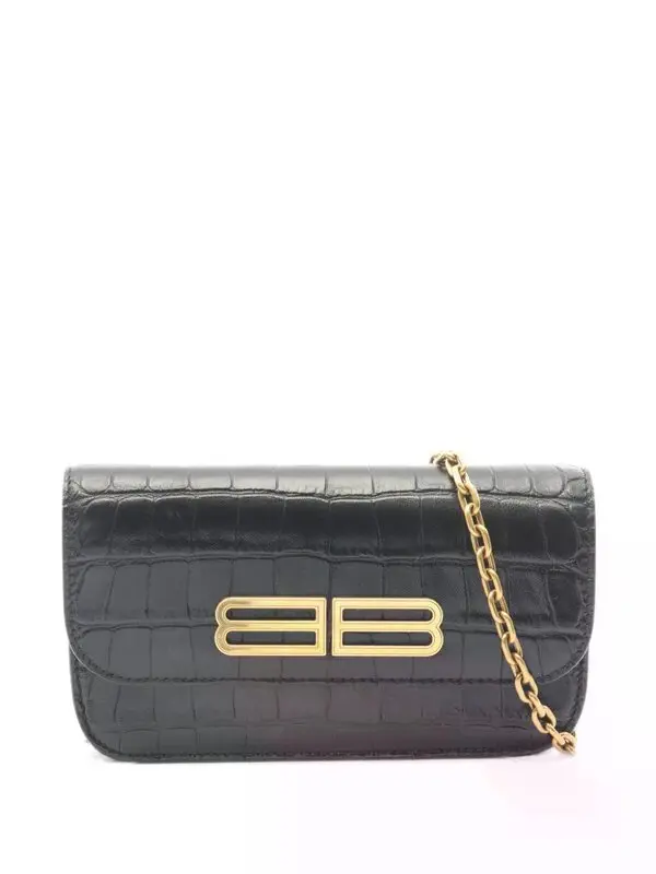 Balenciaga 2010s Gossip Croc-embossed Chain Wallet - Black