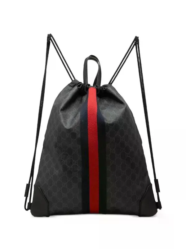 Gucci Gg Supreme Web Drawstring Backpack - Black
