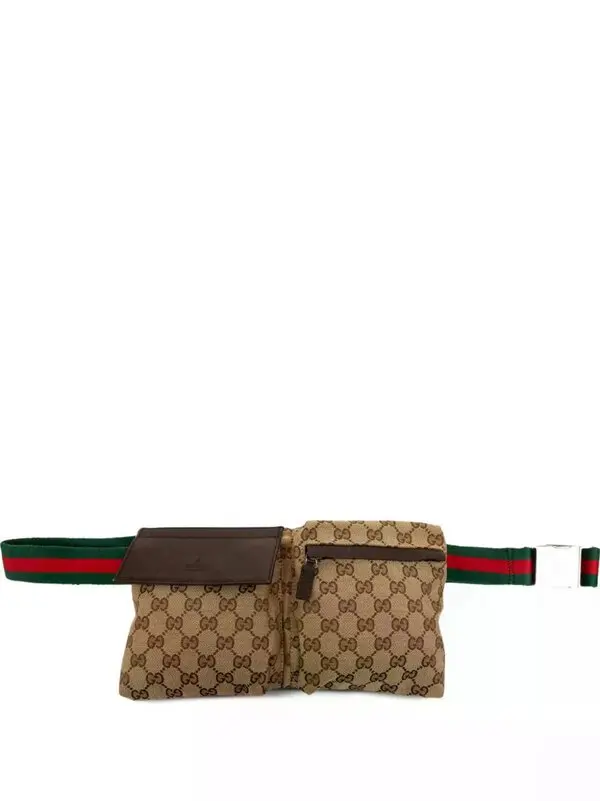 Gucci Gg Canvas Web Double Pocket Belt Bag - Neutrals