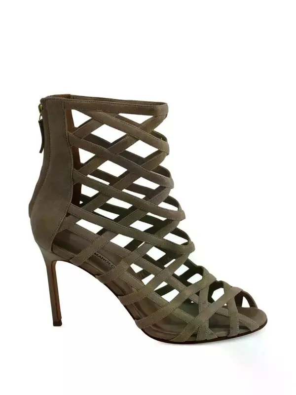 Manolo Blahnik Suede Cage Stiletto Sandals - Neutrals