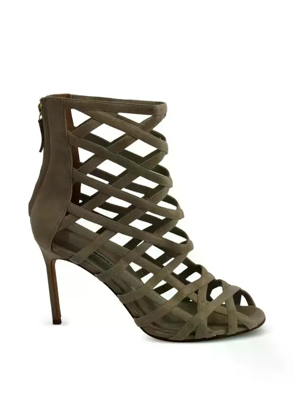 Manolo Blahnik Suede Cage Stiletto Sandals - Neutrals