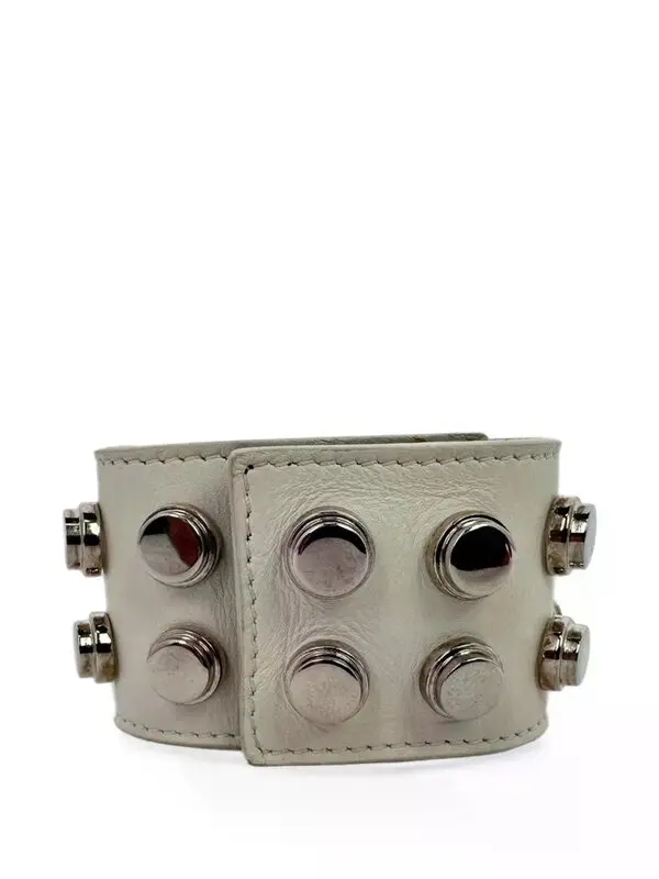 Saint Laurent White Leather Studded Wrap Bracelet
