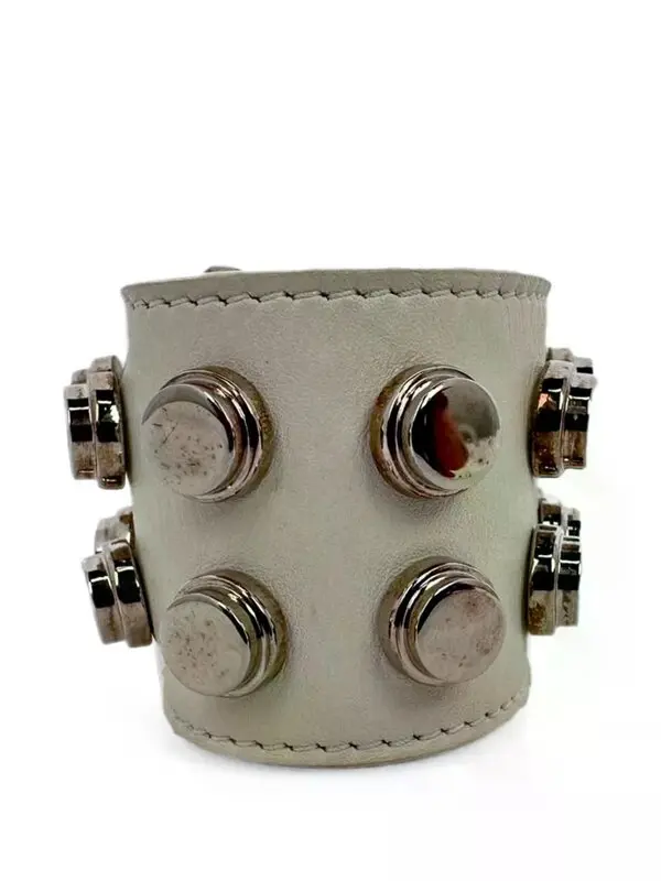 Saint Laurent White Leather Studded Wrap Bracelet