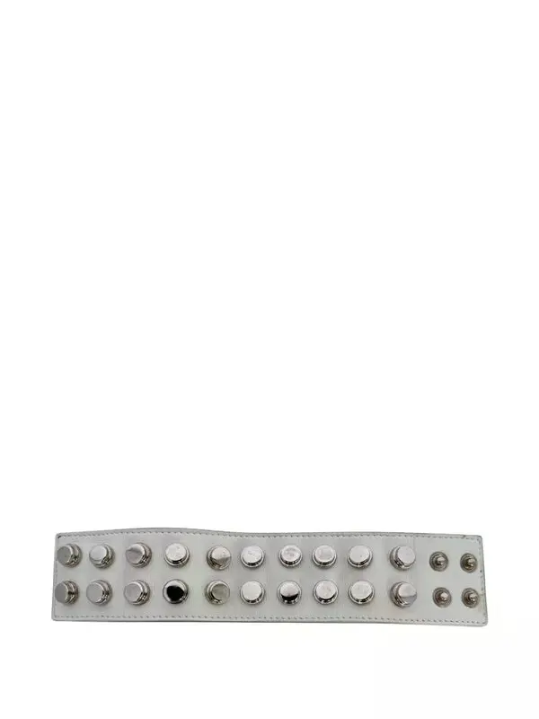 Saint Laurent White Leather Studded Wrap Bracelet