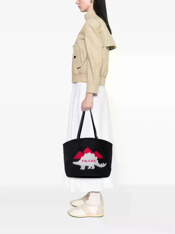 Prada Canvas Dinosaur Print Canapa Tote Bag