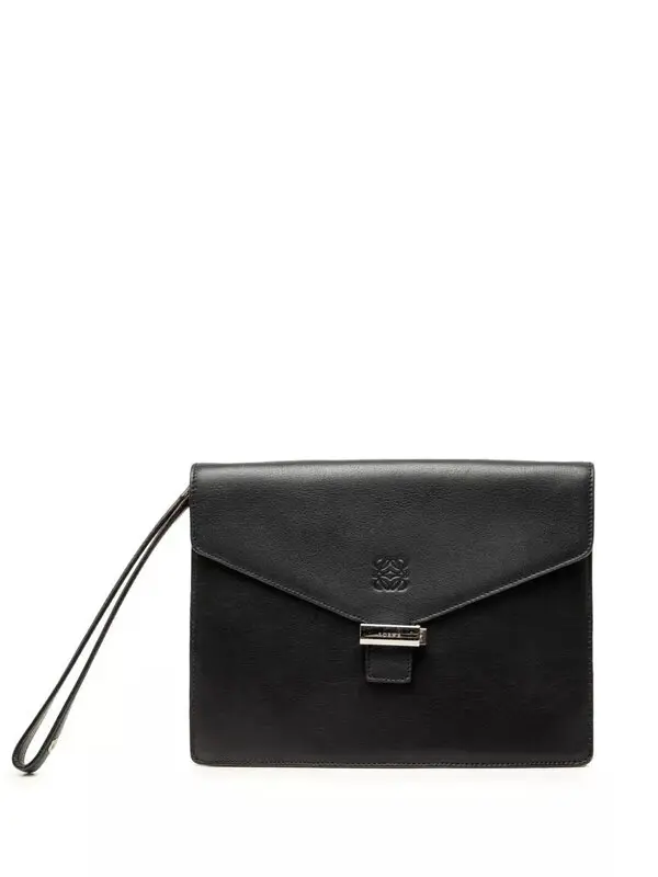 Loewe 1990-2020 Leather Anagram Envelope Wristlet Clutch Bag