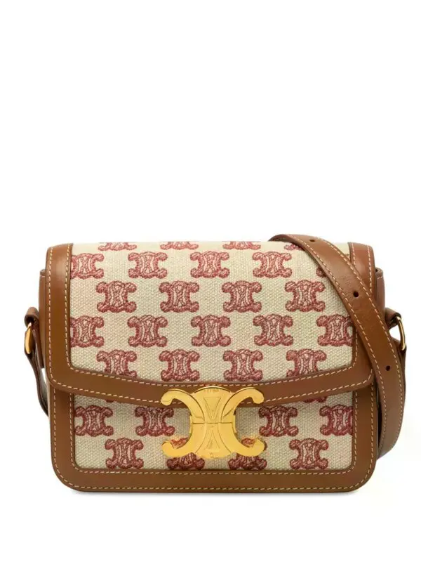 Celine Teen Embroidered Canvas And Calfskin Triomphe Cross Body Bag - Neutrals