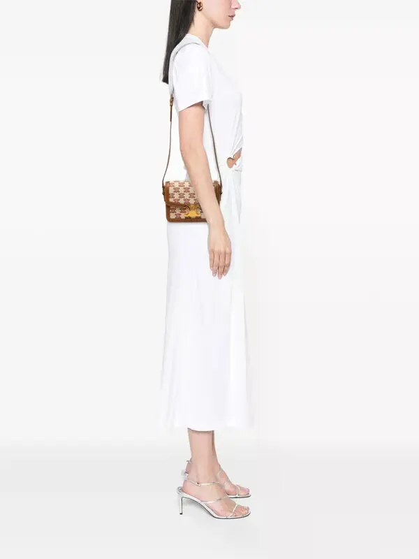 Celine Teen Embroidered Canvas And Calfskin Triomphe Cross Body Bag - Neutrals