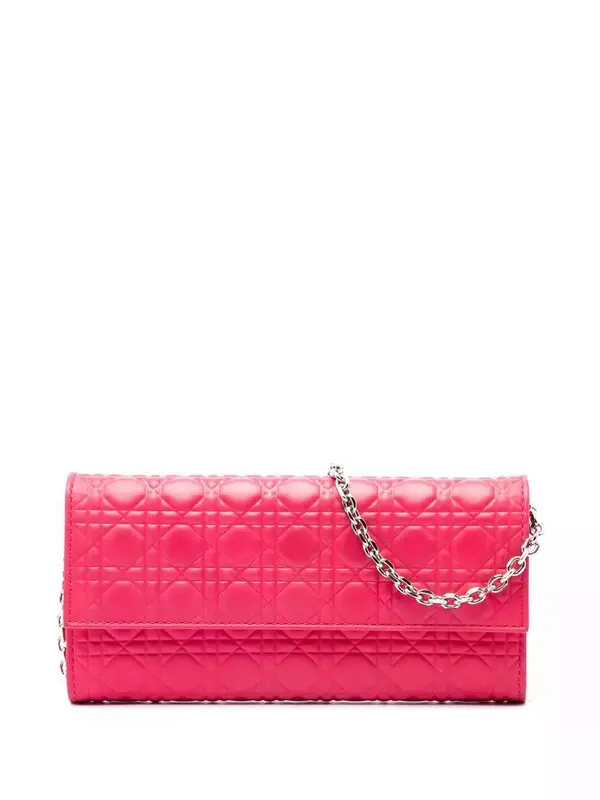 Dior Bicolor Lambskin Cannage Lady Wallet On Chain Shoulder Bag