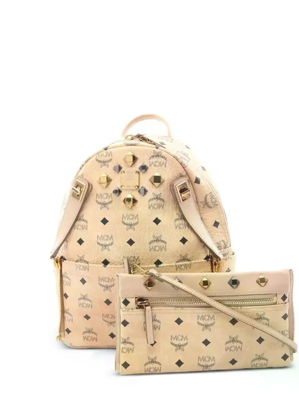 Mcm Stark Visetos Stud-embellished Backpack - Neutrals
