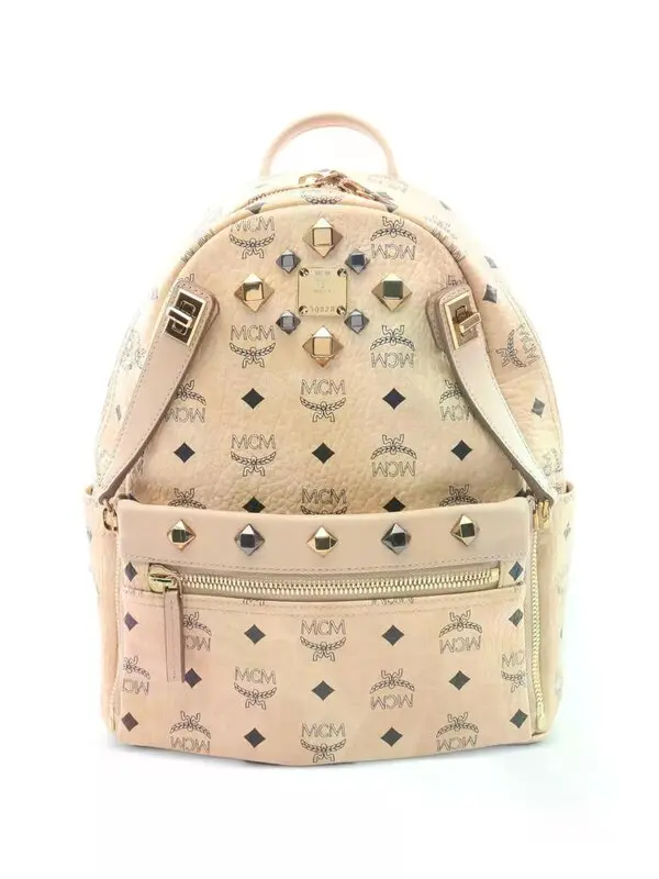 Mcm Stark Visetos Stud-embellished Backpack - Neutrals