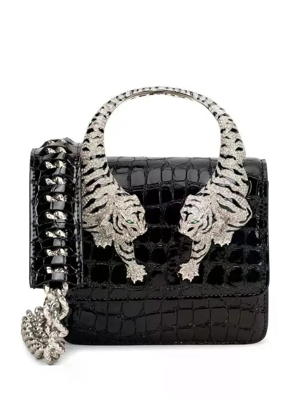 Roberto Cavalli Croc-effect Tiger Handle Clutch Bag - Black