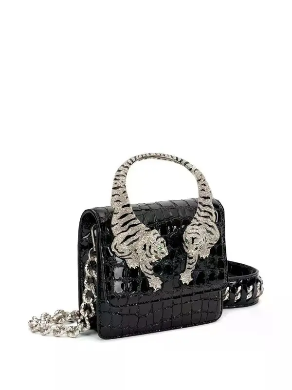 Roberto Cavalli Croc-effect Tiger Handle Clutch Bag - Black