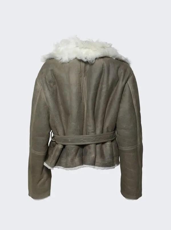 Rick Owens Cropped Flight Jacket With Shearling Collar And Belt