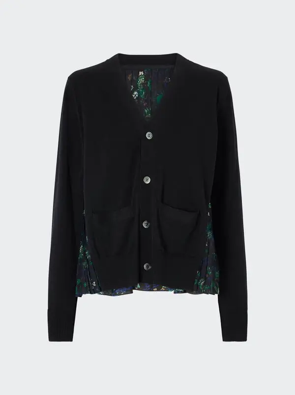 Sacai Floral Print & Cotton Knit Cardigan - Brown