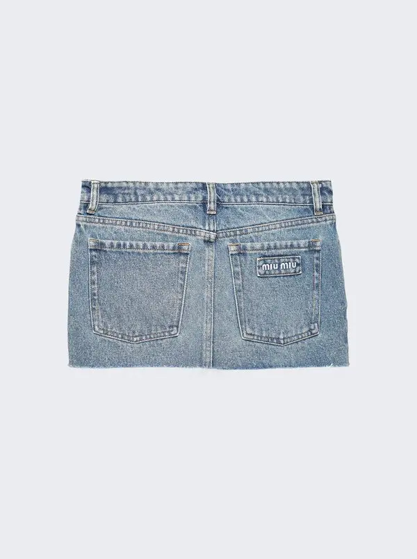 Miu Miu Denim Mini Skirt With Frayed Hem