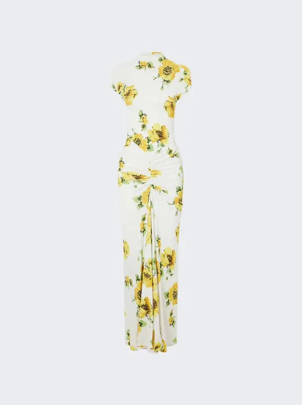 ALAÃA Alaïa Draped Jersey Print Off-shoulder Midi Dress