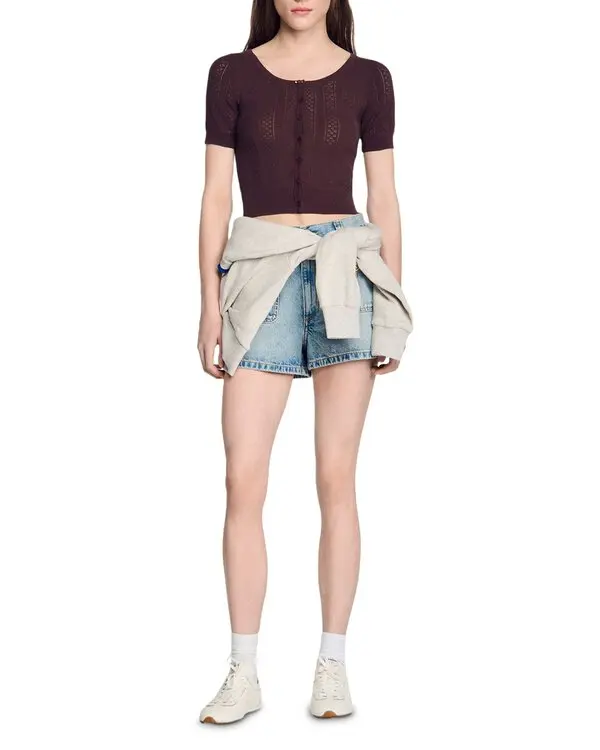 Sandro Anae Cropped Pointelle Knit Top