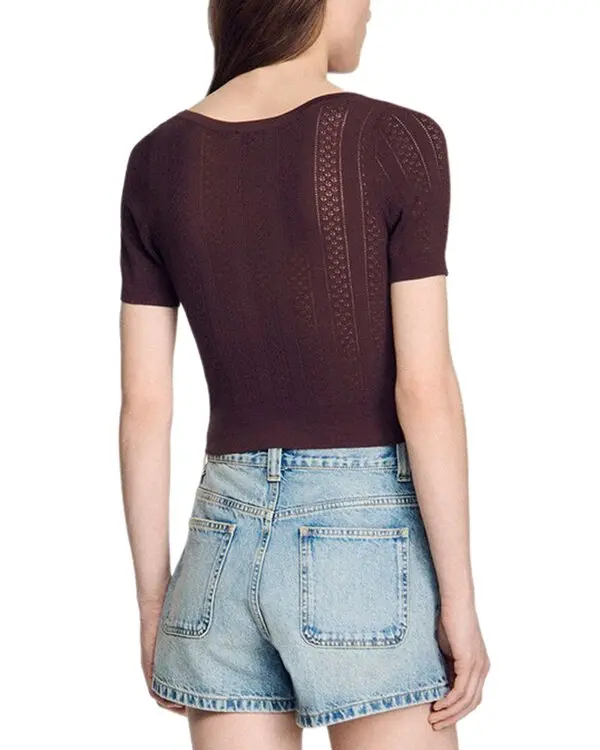 Sandro Anae Cropped Pointelle Knit Top