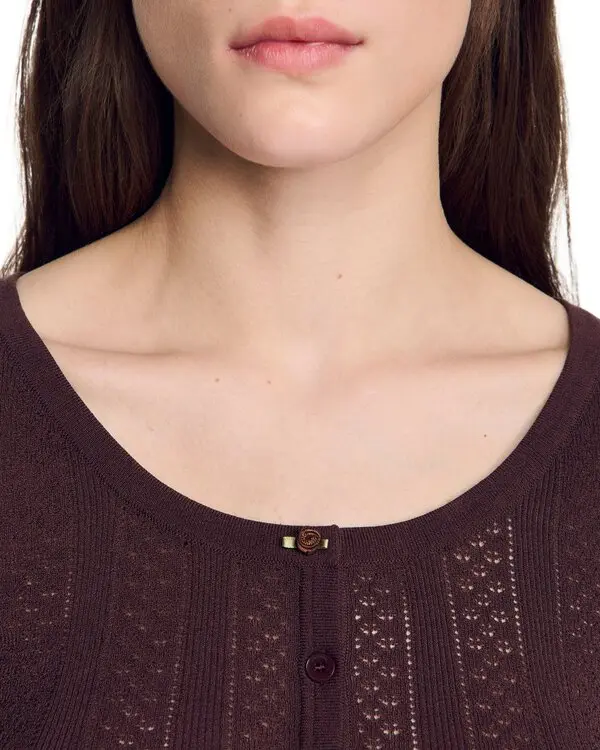 Sandro Anae Cropped Pointelle Knit Top