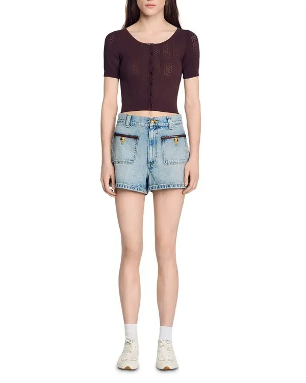 Sandro Anae Cropped Pointelle Knit Top