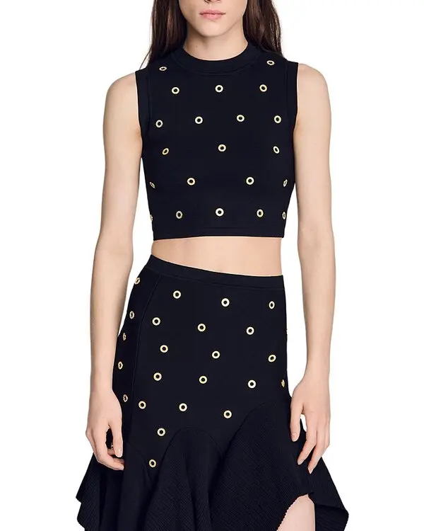 Sandro Bel Studded Knit Cropped Top