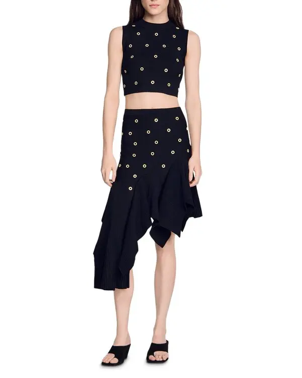 Sandro Bel Studded Knit Cropped Top
