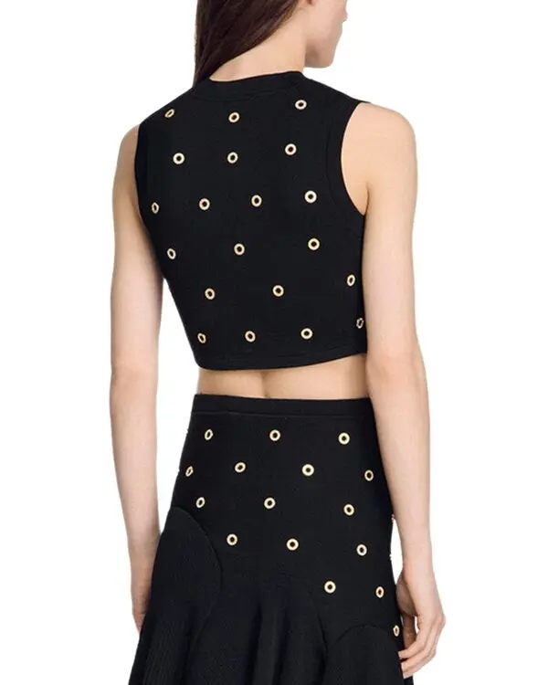 Sandro Bel Studded Knit Cropped Top