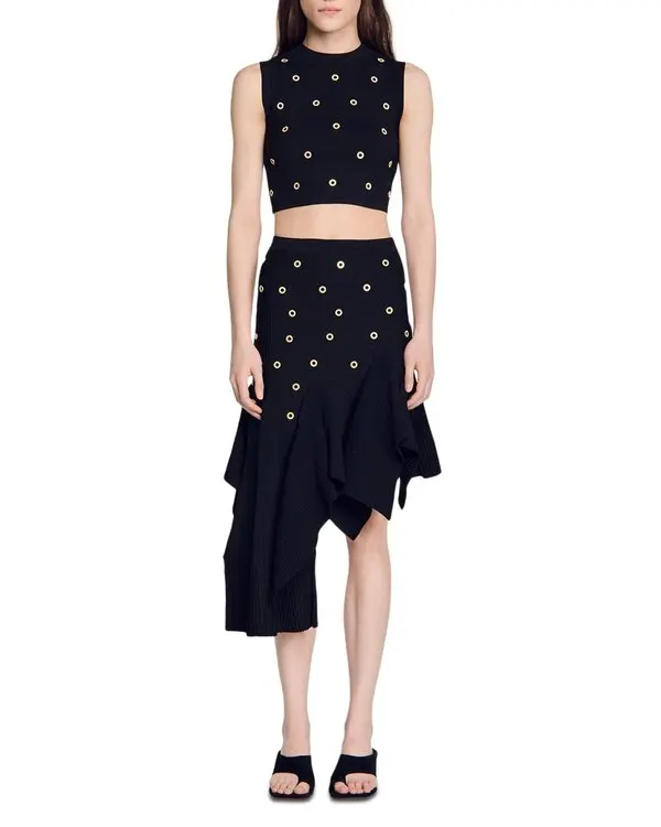 Sandro Bel Studded Knit Cropped Top