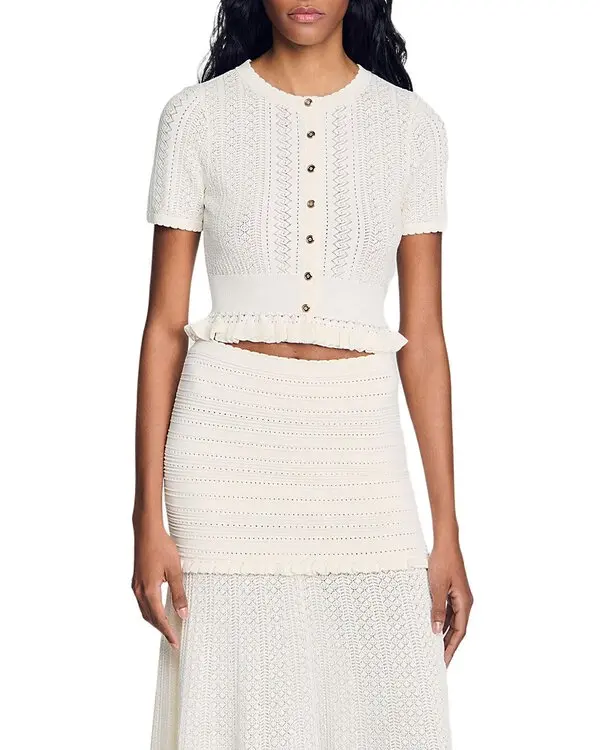 Sandro Larane Ruffled Pointelle Knit Top