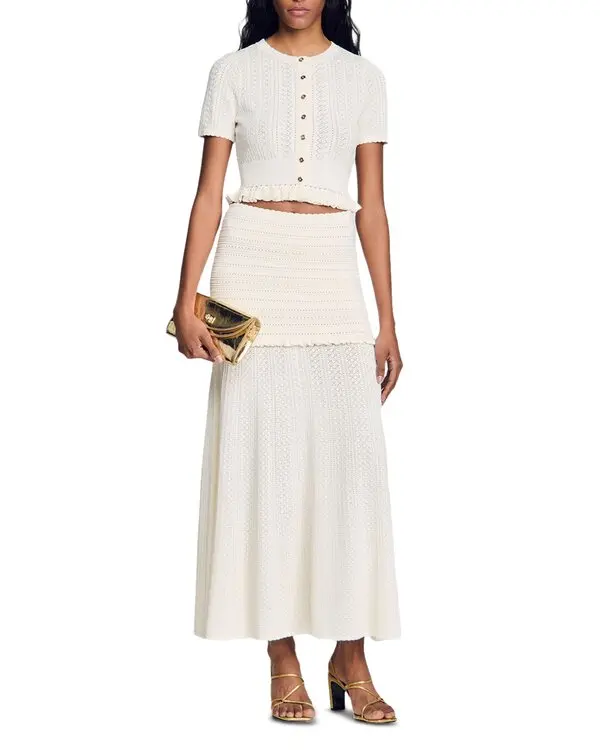 Sandro Larane Ruffled Pointelle Knit Top