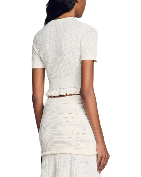 Sandro Larane Ruffled Pointelle Knit Top