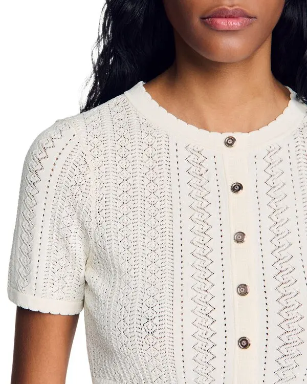 Sandro Larane Ruffled Pointelle Knit Top