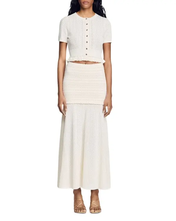 Sandro Larane Ruffled Pointelle Knit Top