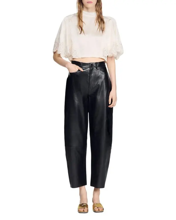 Sandro Voltige Satin Lace Trim Top