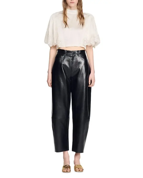Sandro Voltige Satin Lace Trim Top