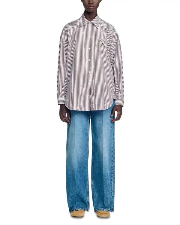Sandro Oversized Rhinestone Embellished Shirt