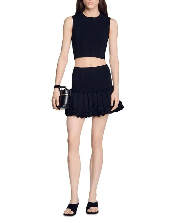 Sandro Cropped Rib Knit Sleeveless Top