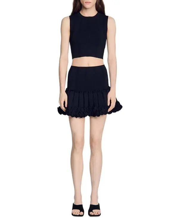 Sandro Cropped Rib Knit Sleeveless Top
