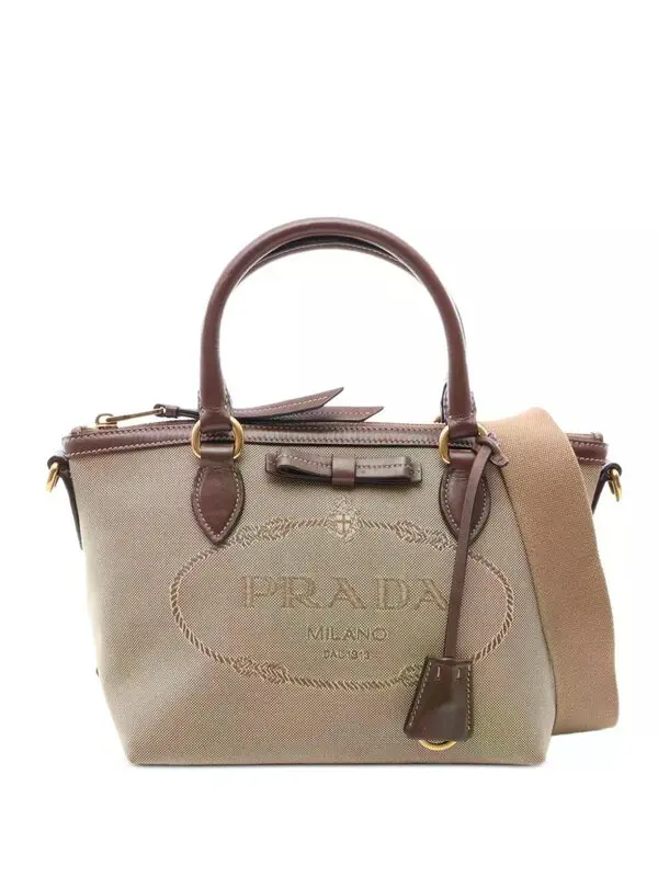 Prada 2010s Logo Jacquard Tote Bag - Neutrals