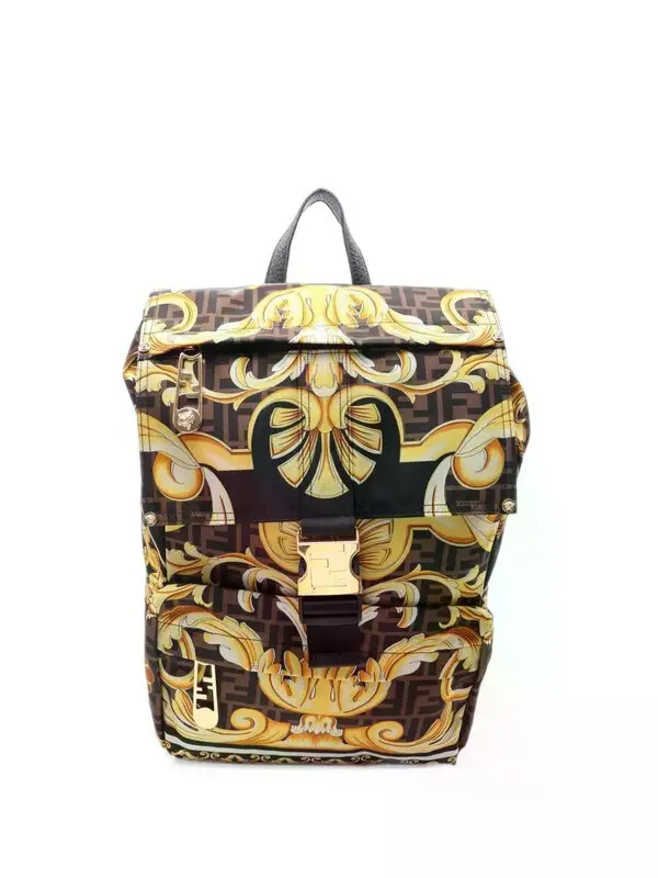 Fendi Baroque Print Ff Logo Buckle Fastening Backpack - Black