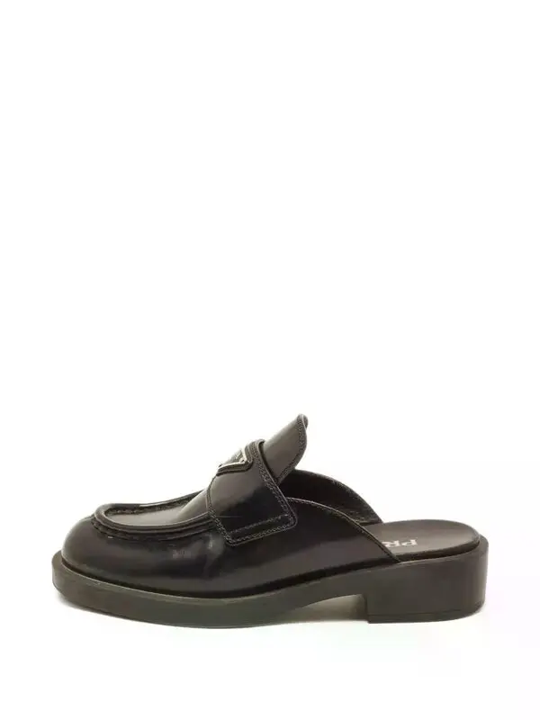 Prada Leather Triangle Logo Loafer Mules