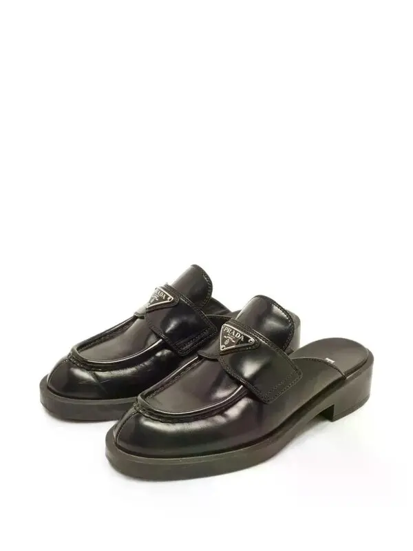 Prada Leather Triangle Logo Loafer Mules