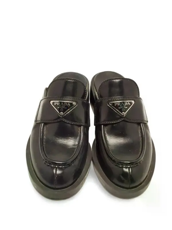 Prada Leather Triangle Logo Loafer Mules