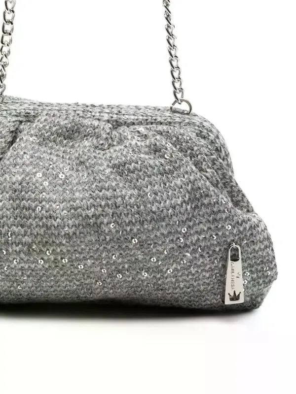 LA MILANESA Sequin Embellished Knitted Clutch Bag